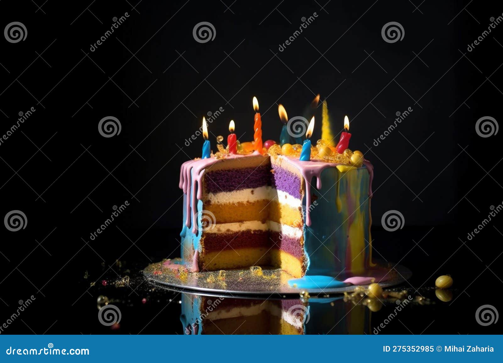 Colorful Birthday Cake Exploding and Melting. Conceptual Illustration ...