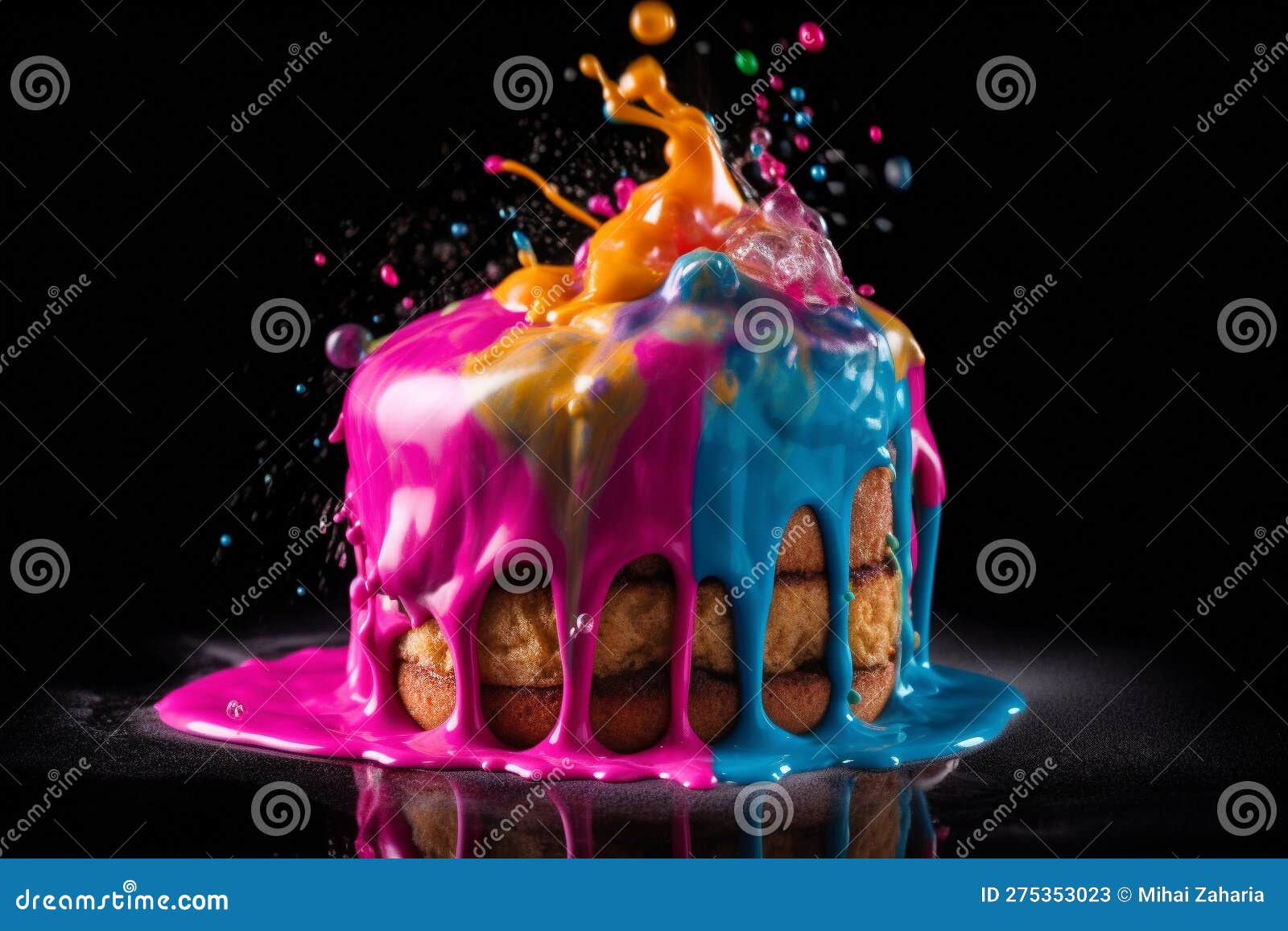 Colorful Birthday Cake Exploding and Melting. Conceptual Illustration ...