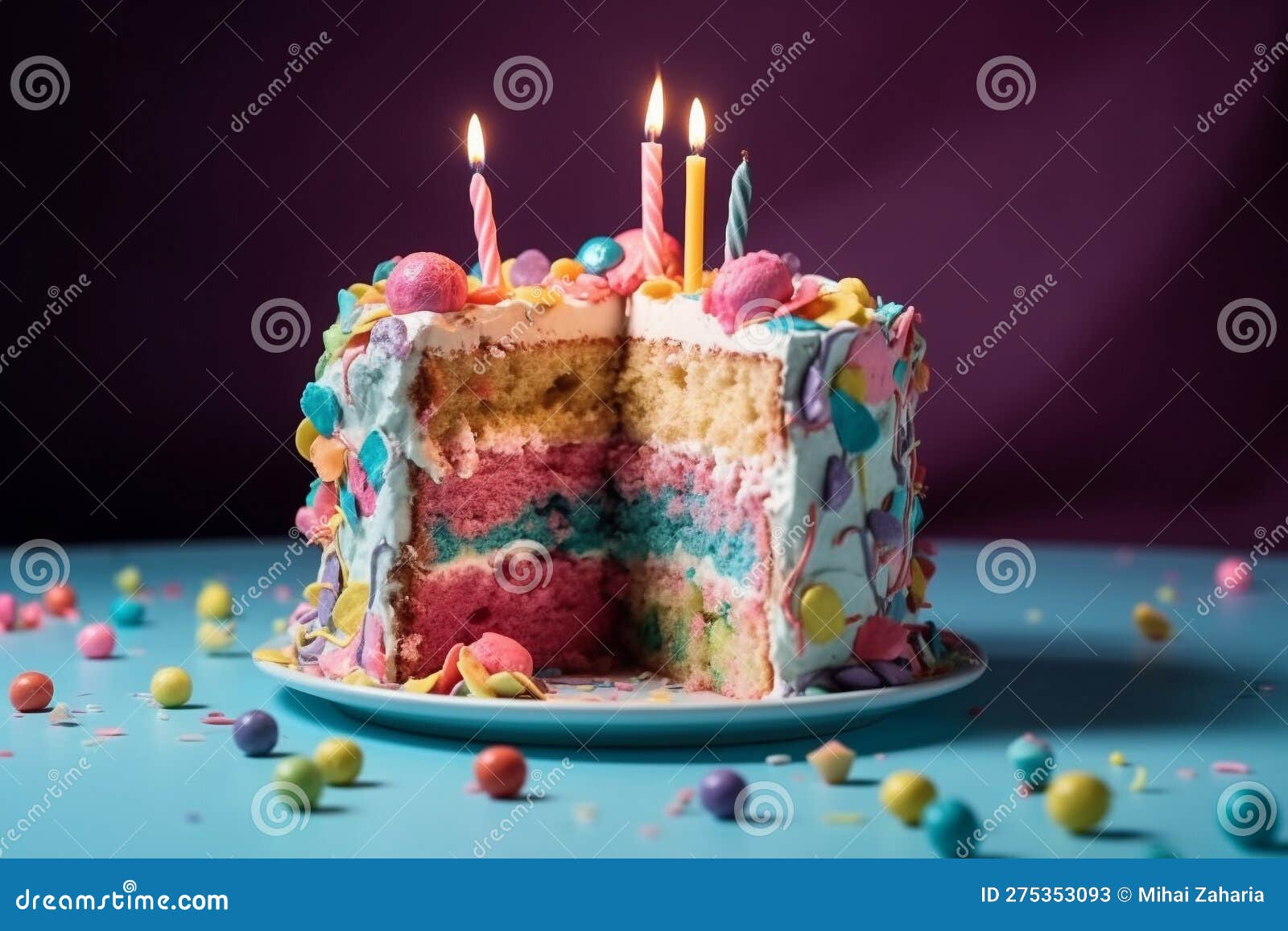 Colorful Birthday Cake Exploding and Melting. Conceptual Illustration ...