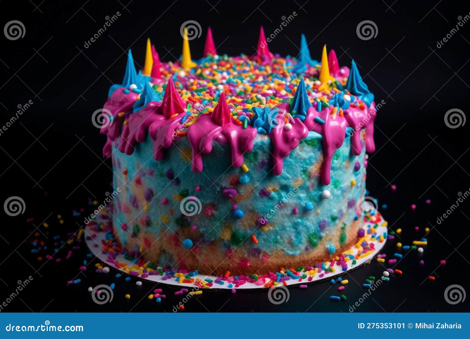 Colorful Birthday Cake Exploding and Melting. Conceptual Illustration ...