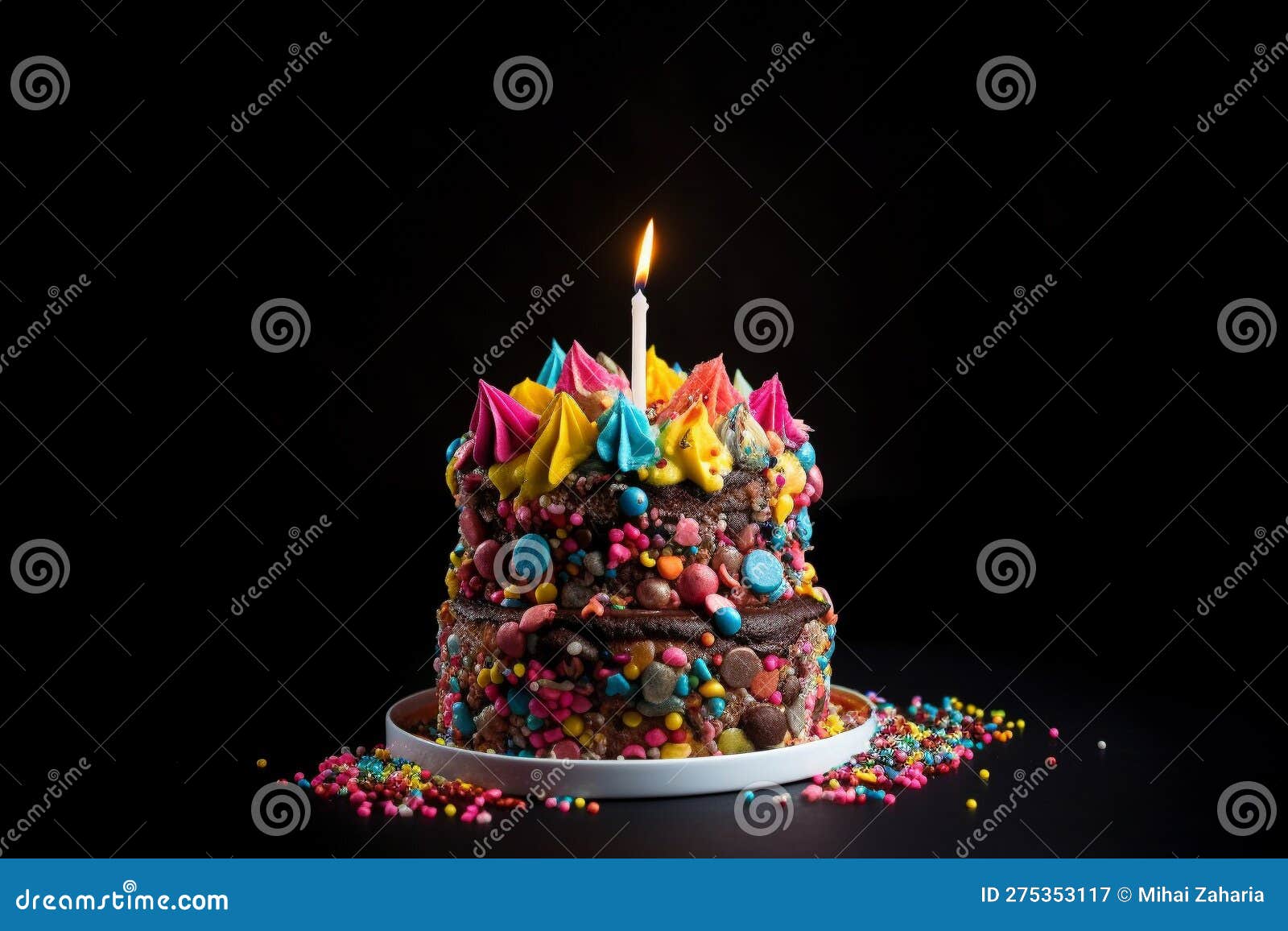 Colorful Birthday Cake Exploding and Melting. Conceptual Illustration ...