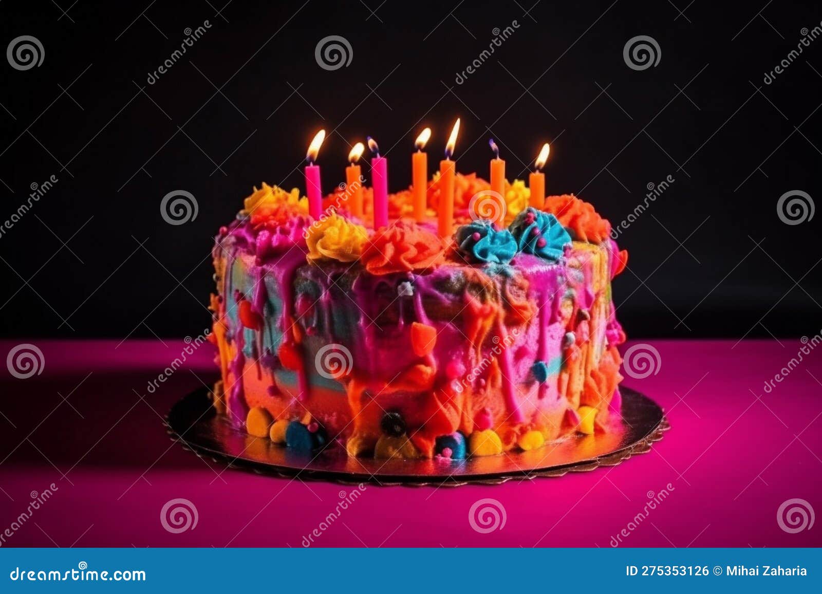 Colorful Birthday Cake Exploding and Melting. Conceptual Illustration ...