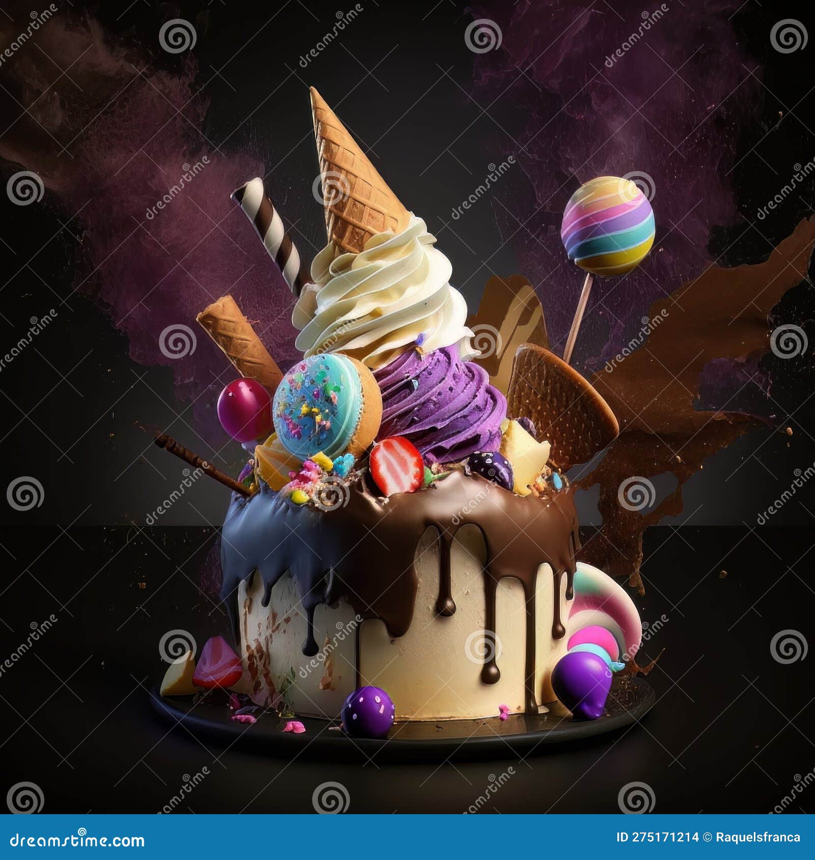 Colorful Birthday Cake with Icing and Decorations Stock Illustration ...