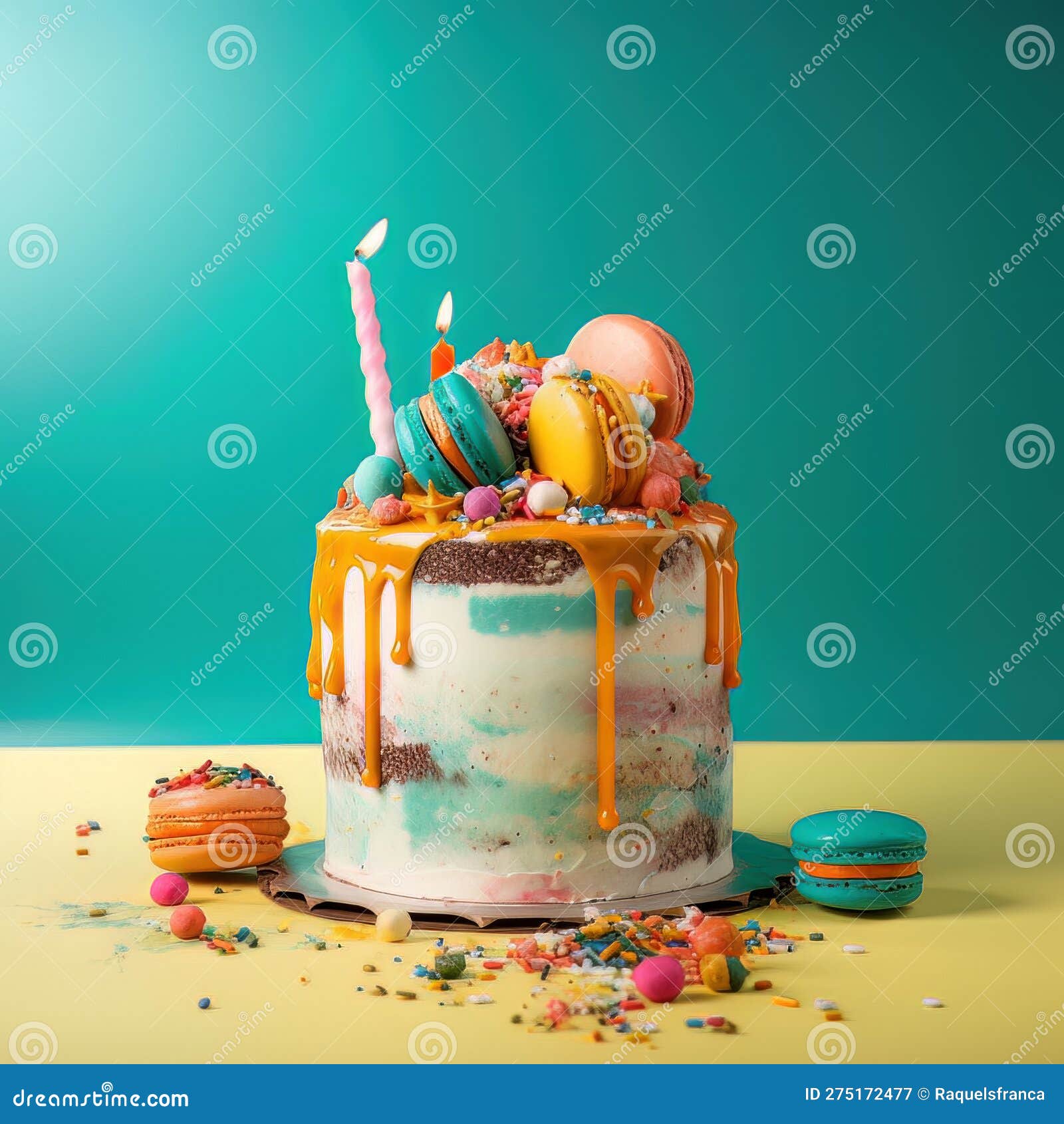 Colorful Birthday Cake with Icing and Decorations Stock Illustration ...