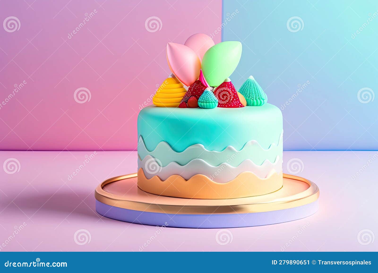 Colorful Birthday Cake on Pastel Background Generative AI Stock Image ...