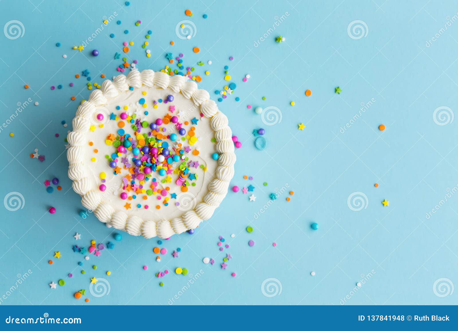 Colorful Birthday Cake Top View Stock Photo - Image of confetti, sweet ...