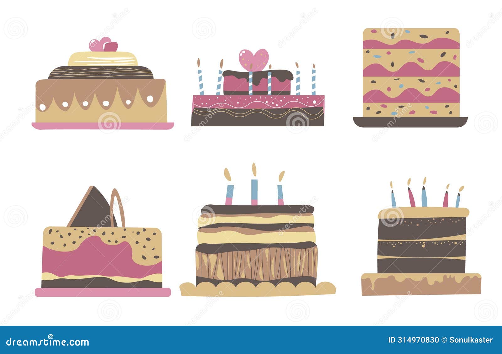 Colorful Birthday Cakes Set Stock Vector - Illustration of anniversary ...