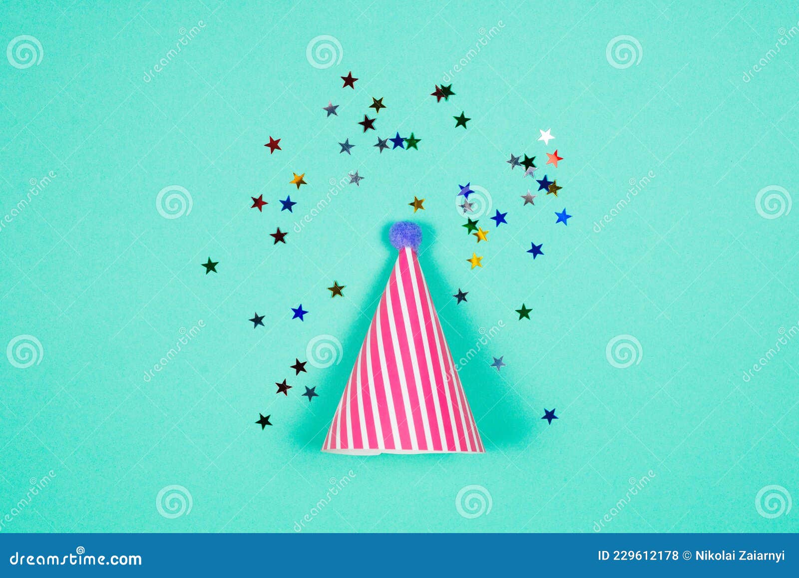 Colorful Birthday Caps on a Blue Background. Top View Stock Photo ...