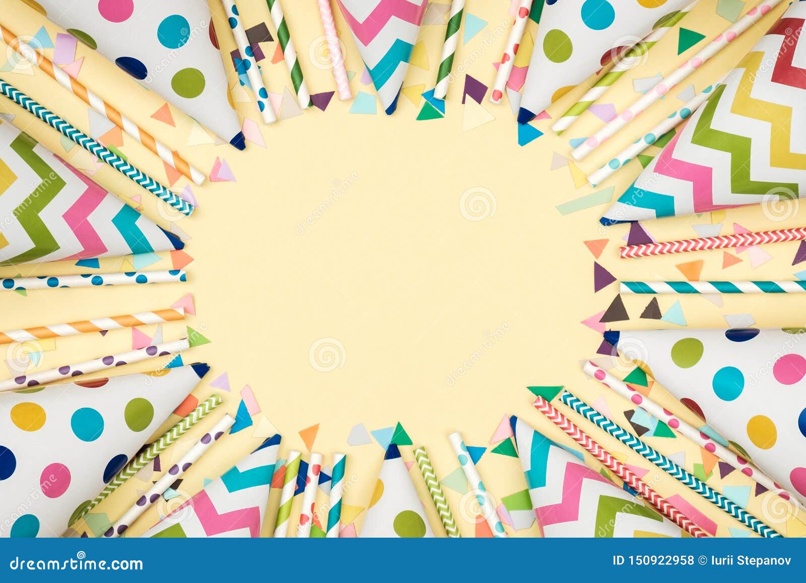 Colorful Birthday or Carnival Frame with Party Items Stock Photo ...