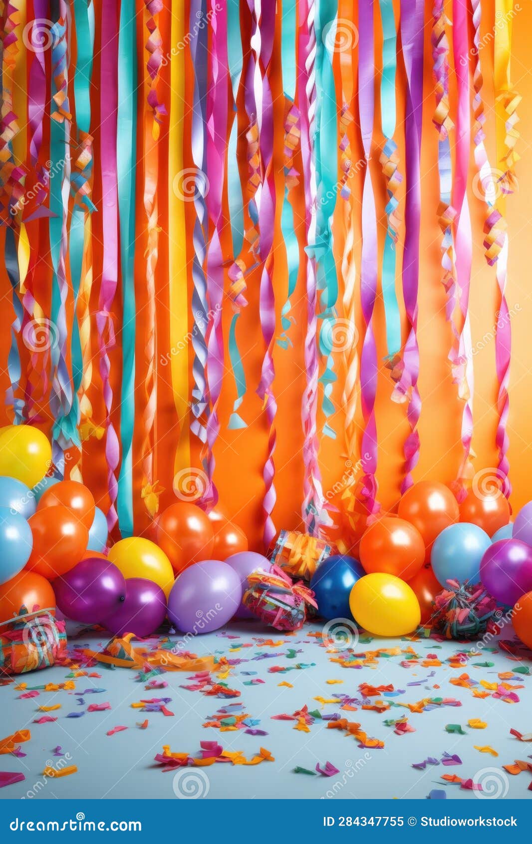 Colorful Birthday Decorations And Streamers Background Royalty-Free ...