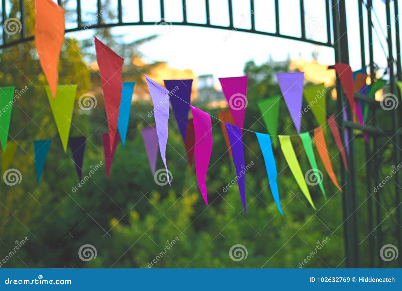 Colorful Birthday Flags Hanging in the Backyard Stock Image - Image of ...