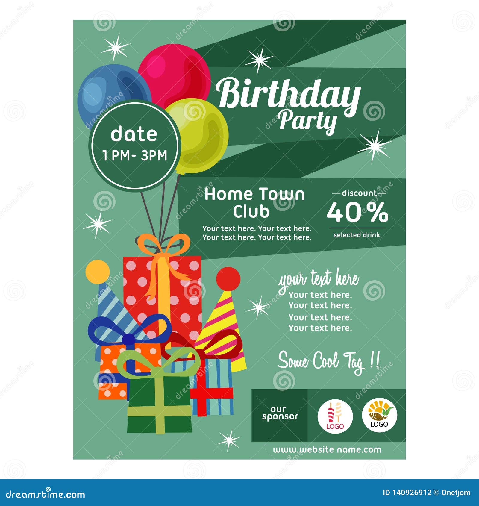 Colorful Birthday Party Poster Present Box Stock Vector - Illustration ...