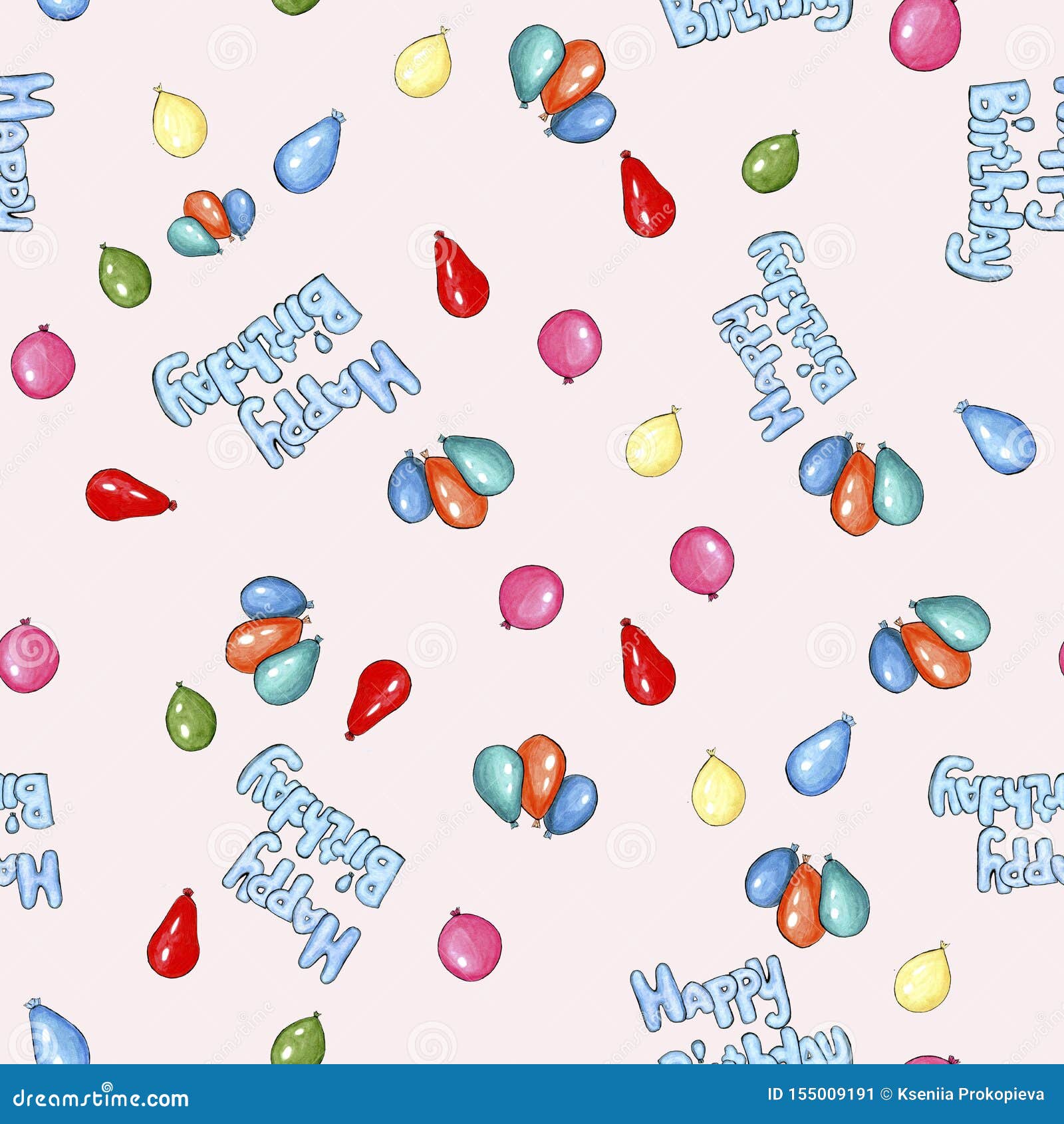 Colorful Birthday Pastel Pattern with Ballopns Stock Illustration ...
