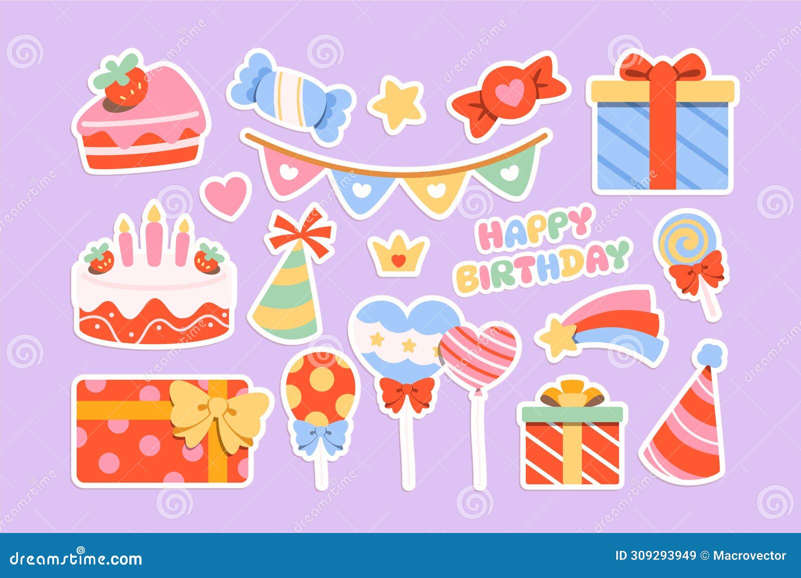 Set of Colorful Birthday Stickers Stock Illustration - Illustration of ...