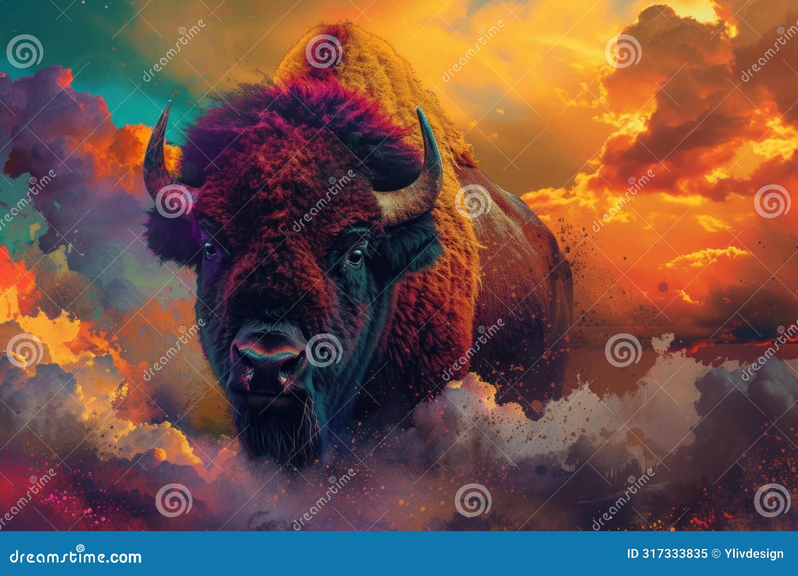 Colorful Bison. Generate Ai Stock Image - Image of mammal, autumn ...