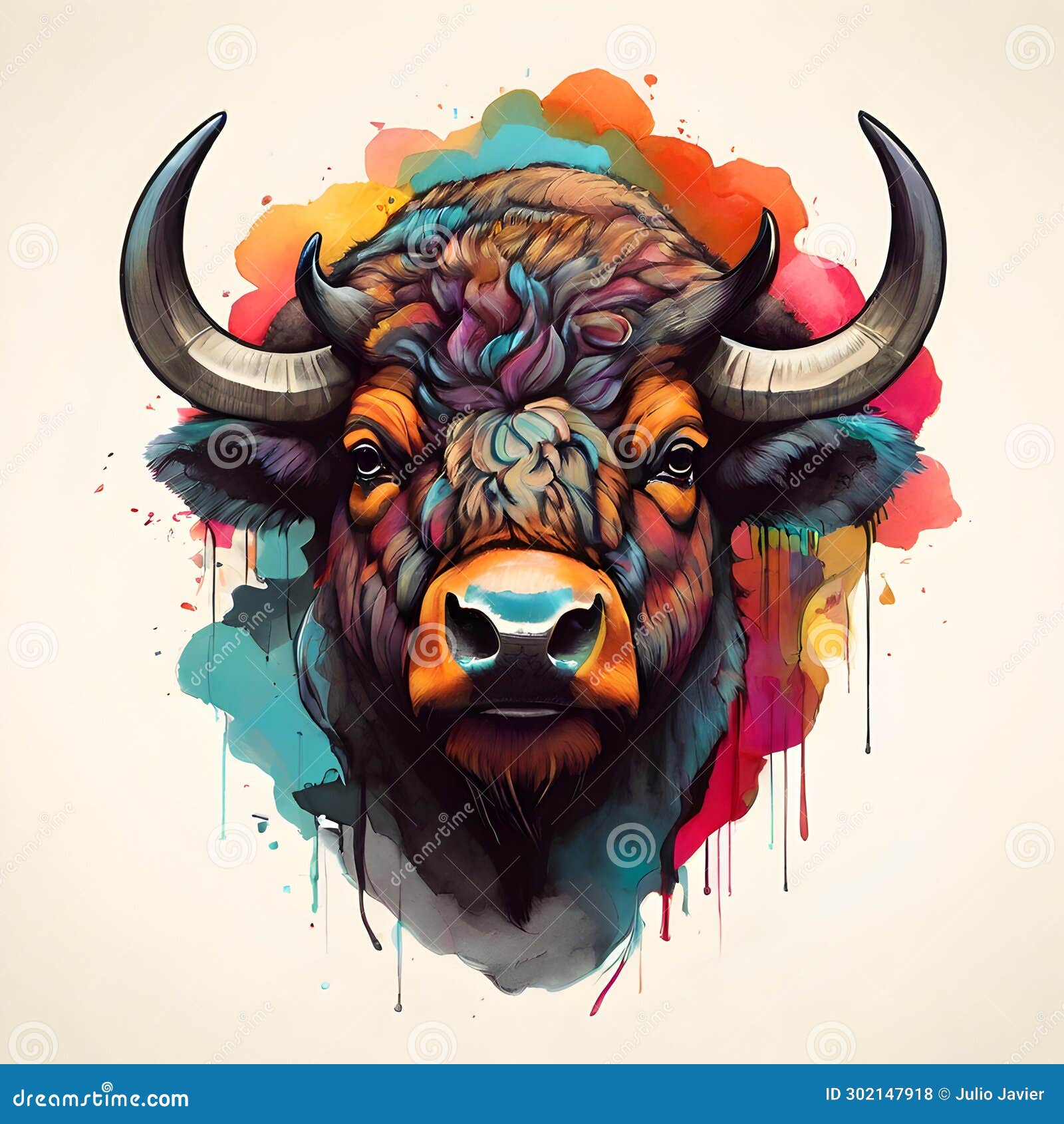 Colorful Bison Head with Colorful Forest Theme Surrounded by a Trees ...