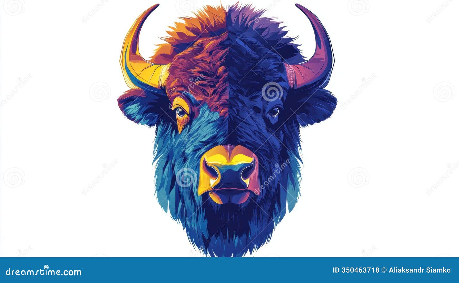 A Colorful Bison Head on a White Background Stock Illustration ...