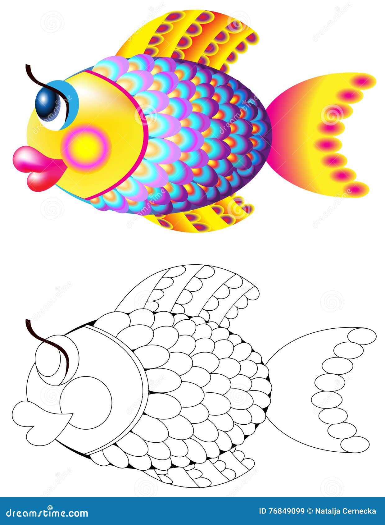 Colorful and Black and White Pattern of Fish. Stock Vector ...