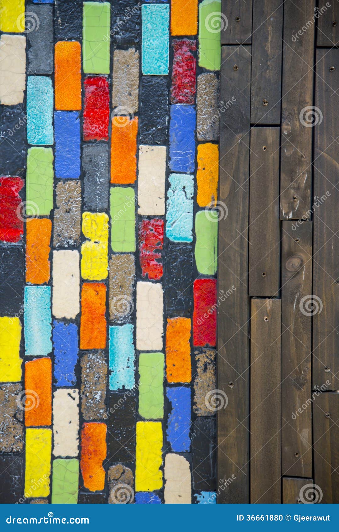 Colorful Block Wall Pattern with Wood Pattern Stock Photo - Image of ...