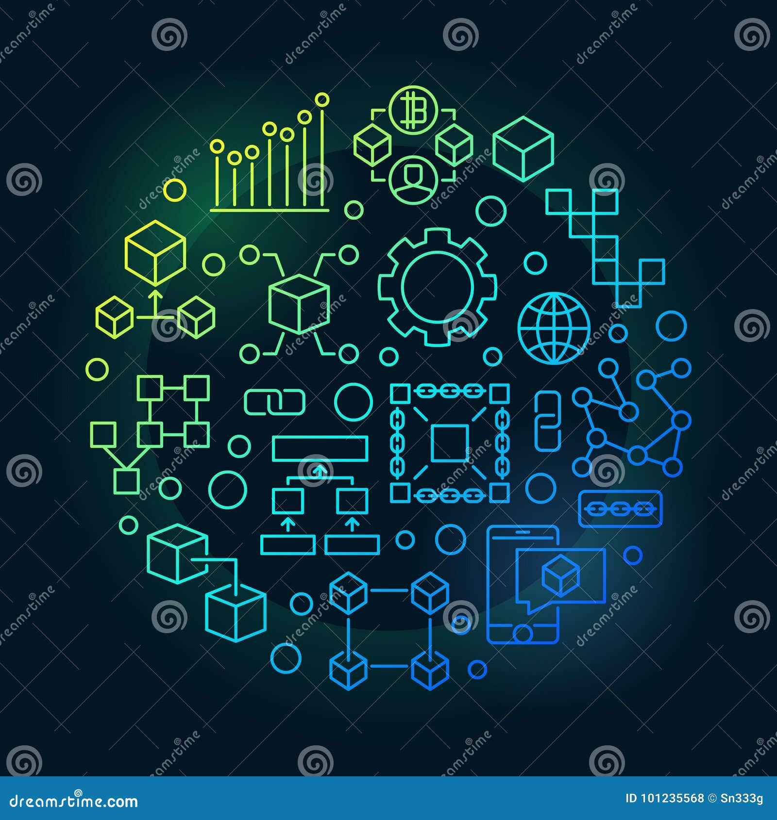 Colorful Blockchain Vector Round Modern Illustration Stock Vector