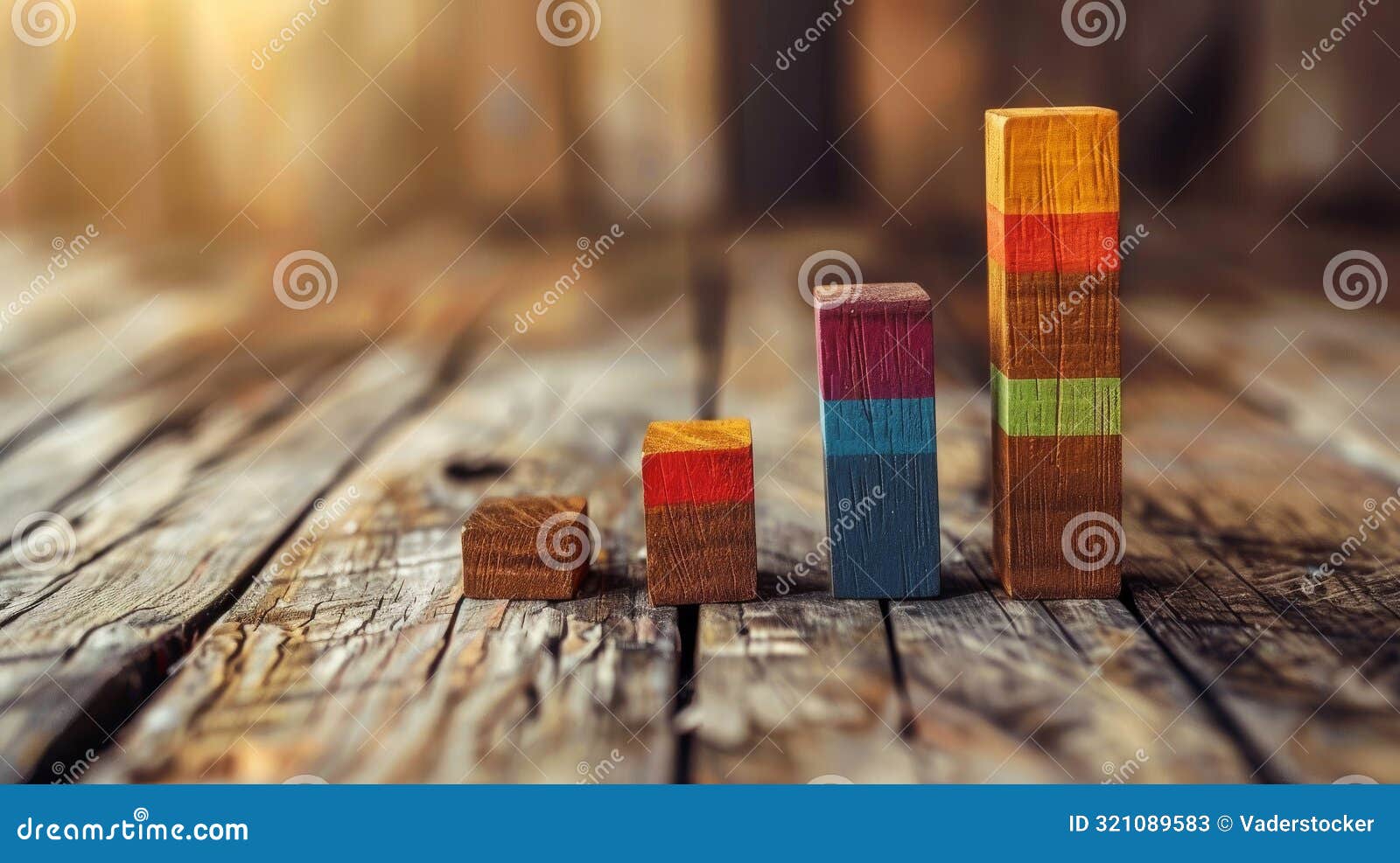 Colorful Blocks Building a Rising Graph on Rustic Surface Stock ...