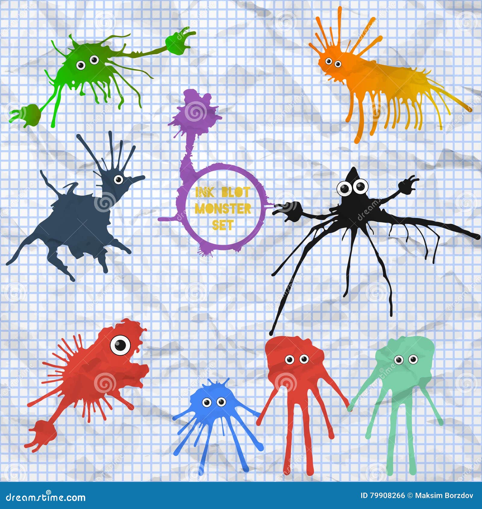 Colorful blot monster set stock vector. Illustration of monster - 79908266