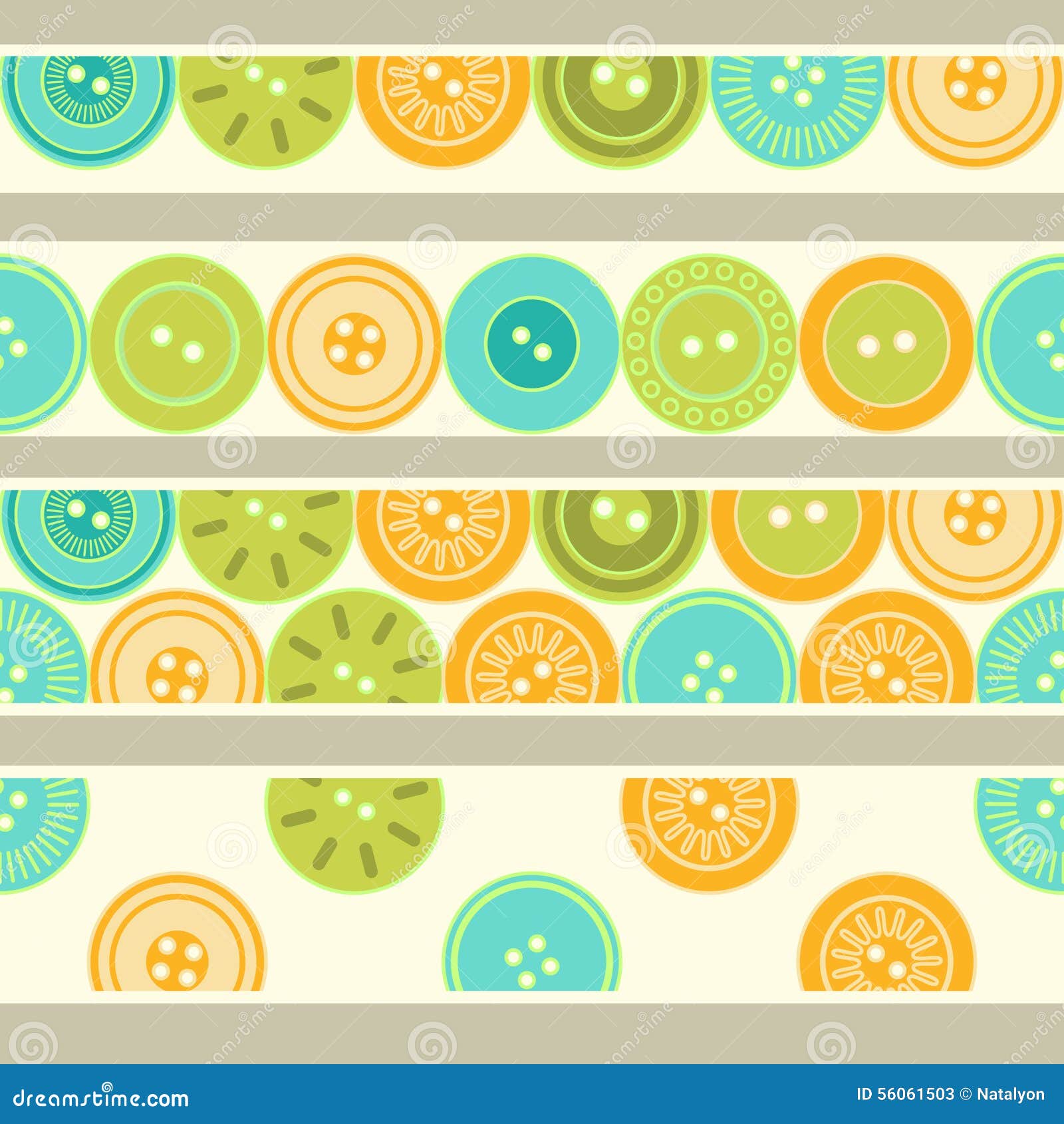 Colorful Blue Green and Orange Buttons on White Seamless Borders Set ...