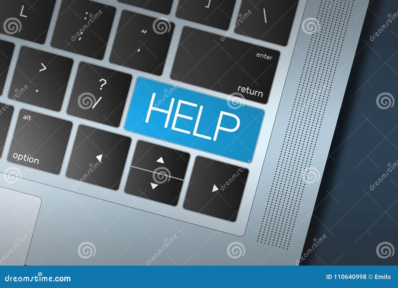 Blue Help Call To Action Button on a Black and Silver Keyboard Stock ...