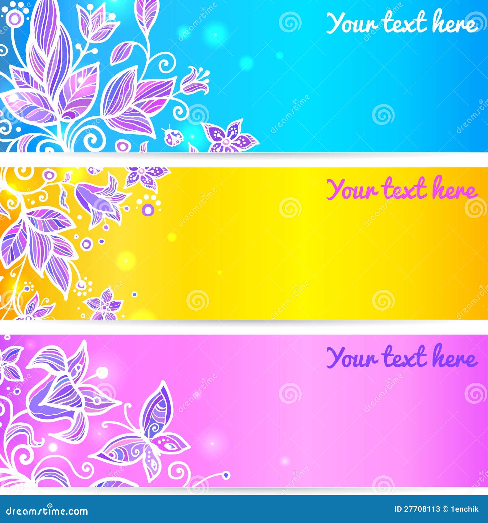 Colorful Blue, Yellow and Violet Flower Banners Stock Vector ...