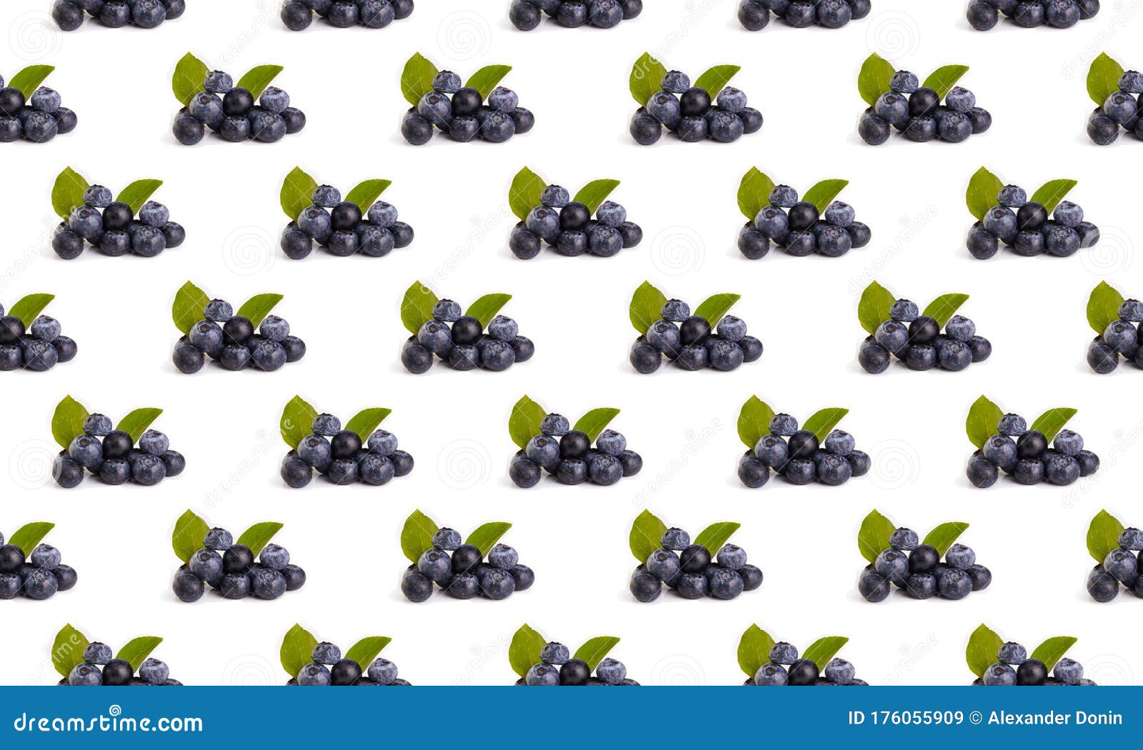 Colorful Blueberry Fruit Pattern with Green Leaves on a White ...