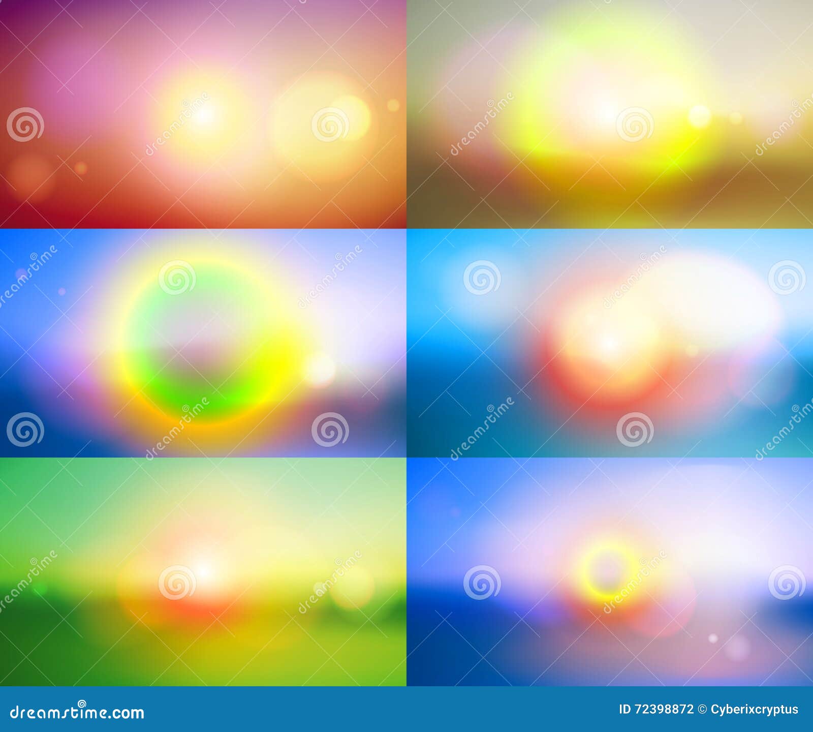 Set Of Blurred Backgrounds With Defocused Round Shapes. Cartoon Vector ...