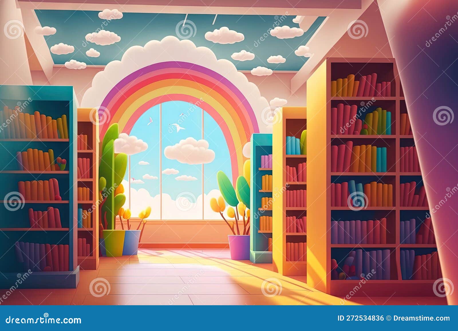 Colorful Blurred Kindergarten Library Background Stock Illustration ...