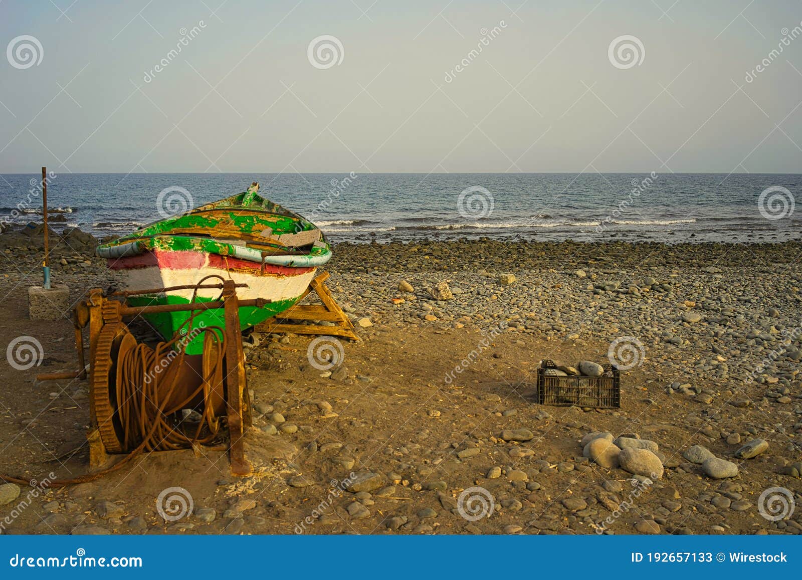 Colorful boat on the beach stock image. Image of sand - 192657133