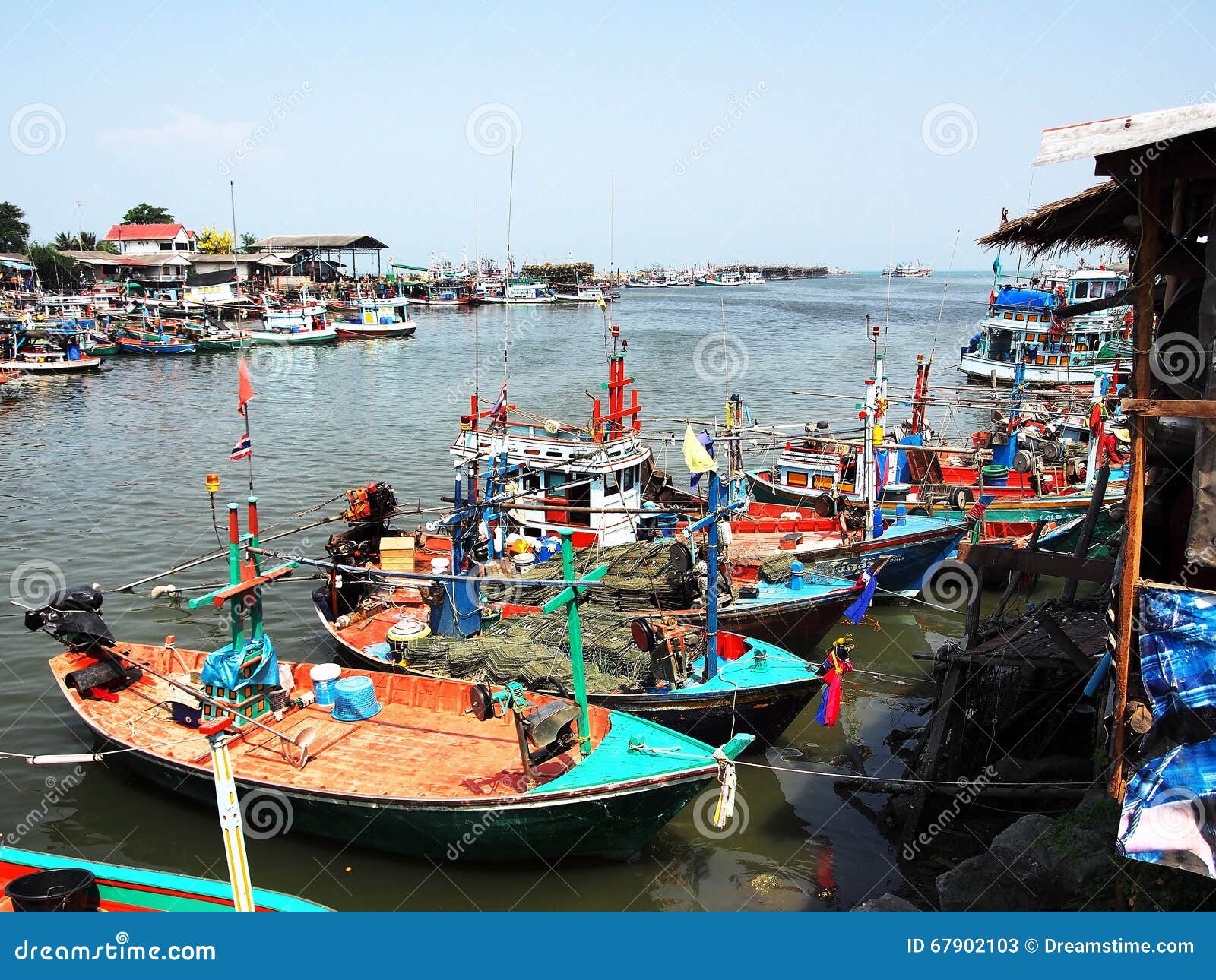 Colorful boats on a dock stock image. Image of dock, ocean - 67902103
