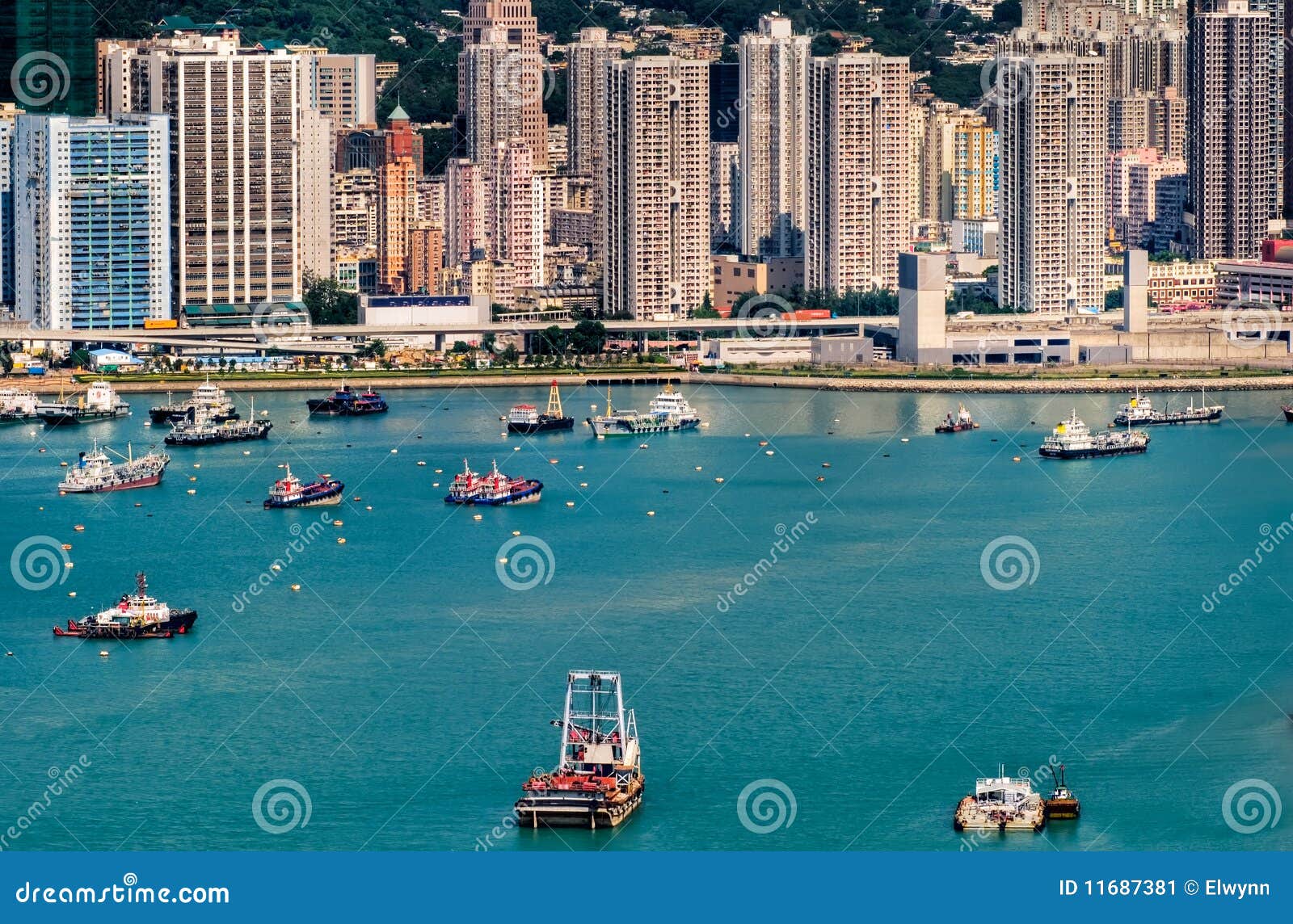 Colorful Boats in the Harbor Near the Skyscraper Stock Image - Image of ...