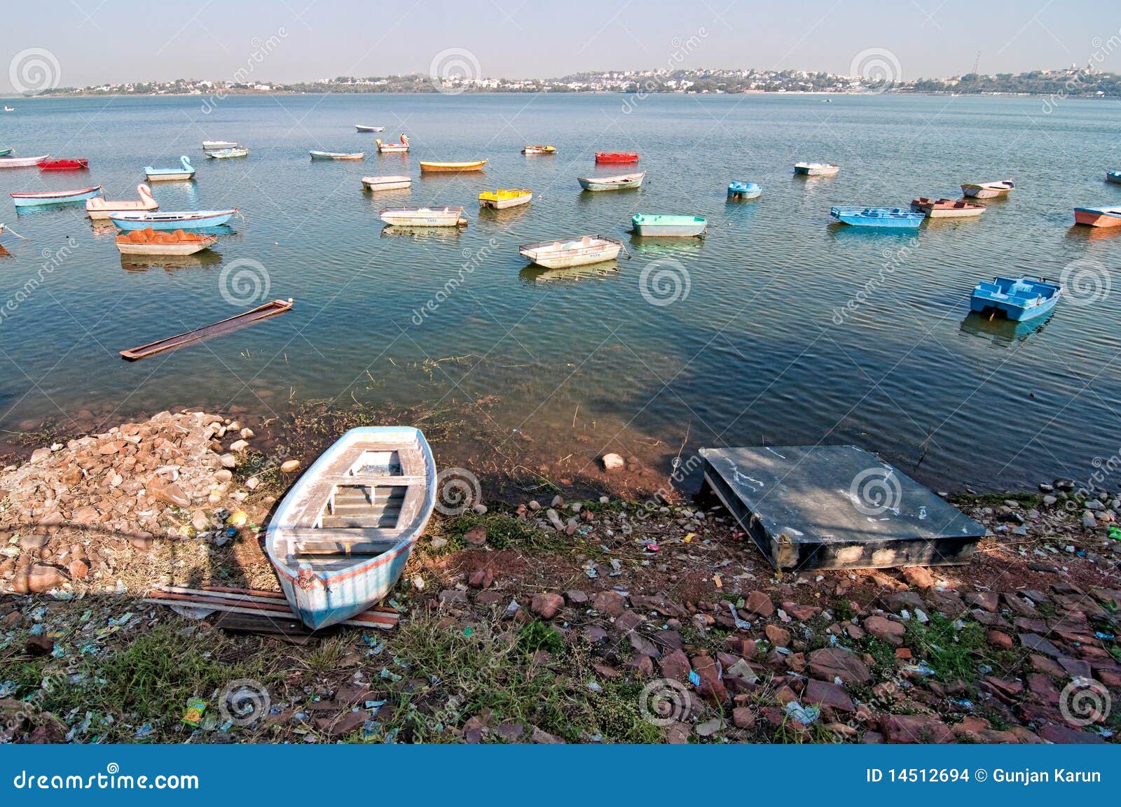 Colorful boats on lake stock photo. Image of moored, water - 14512694