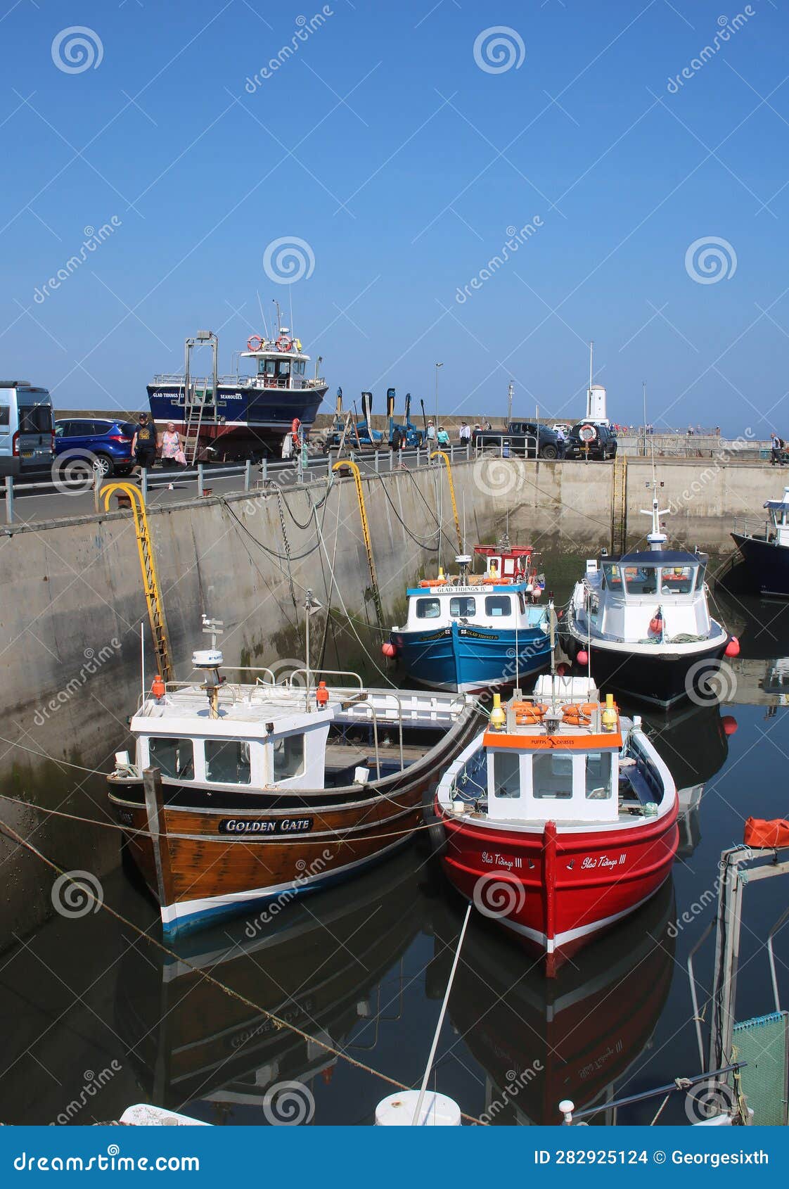 Colorful Boats and Reflections, Seahouses Harbour Editorial Stock Image ...