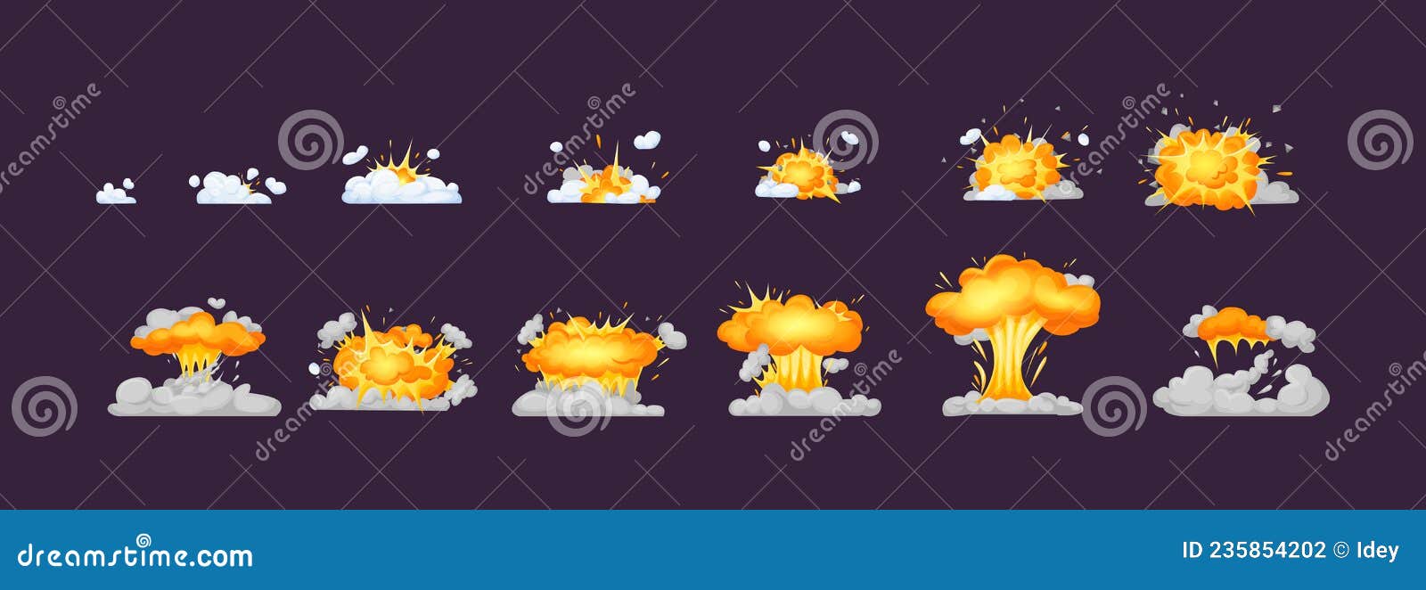 Colorful Bomb Explosion. Set of Blast Atom Explosive Effect. Burn ...