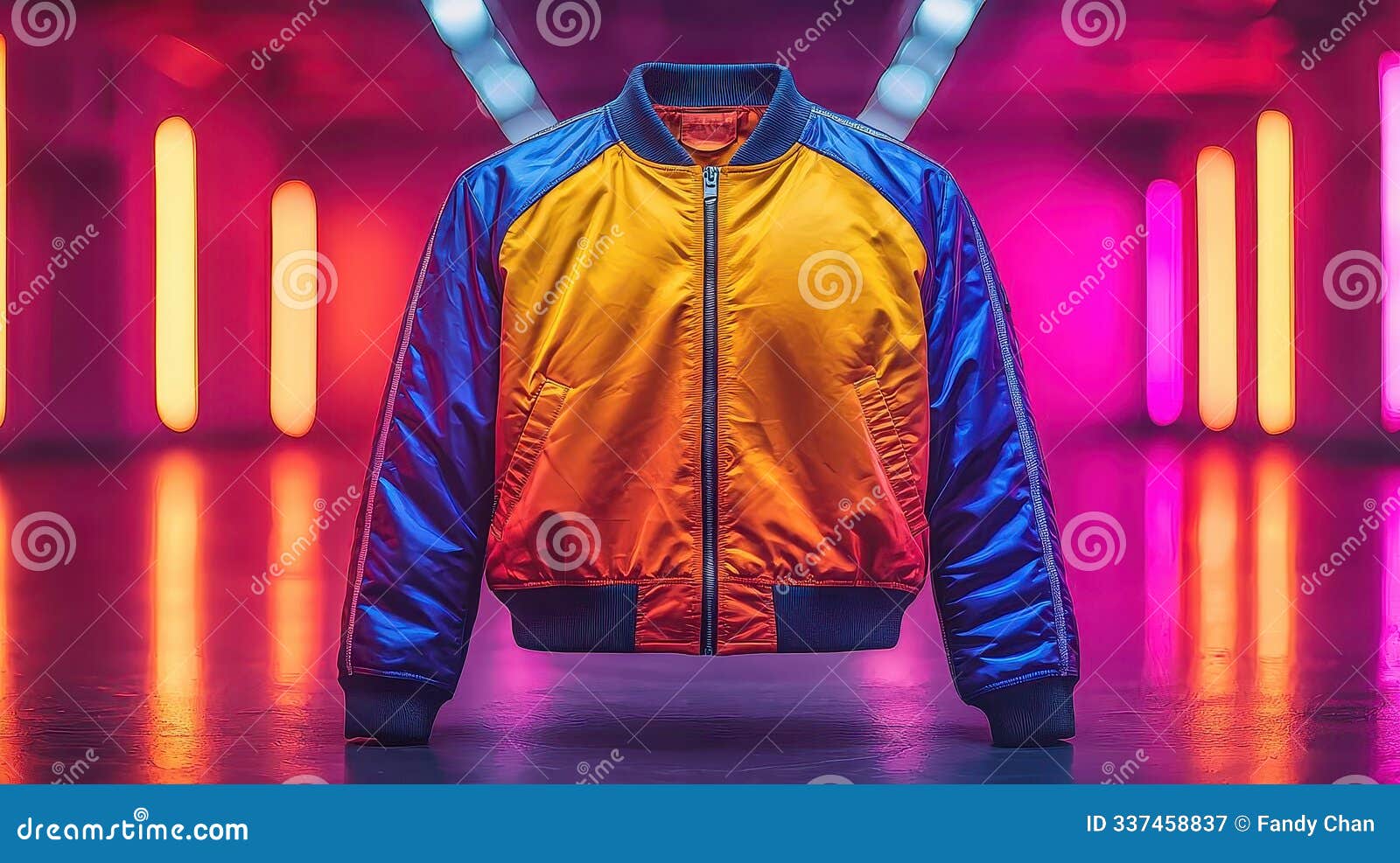 Colorful Bomber Jacket with Neon Lights in a Studio Setting Stock ...