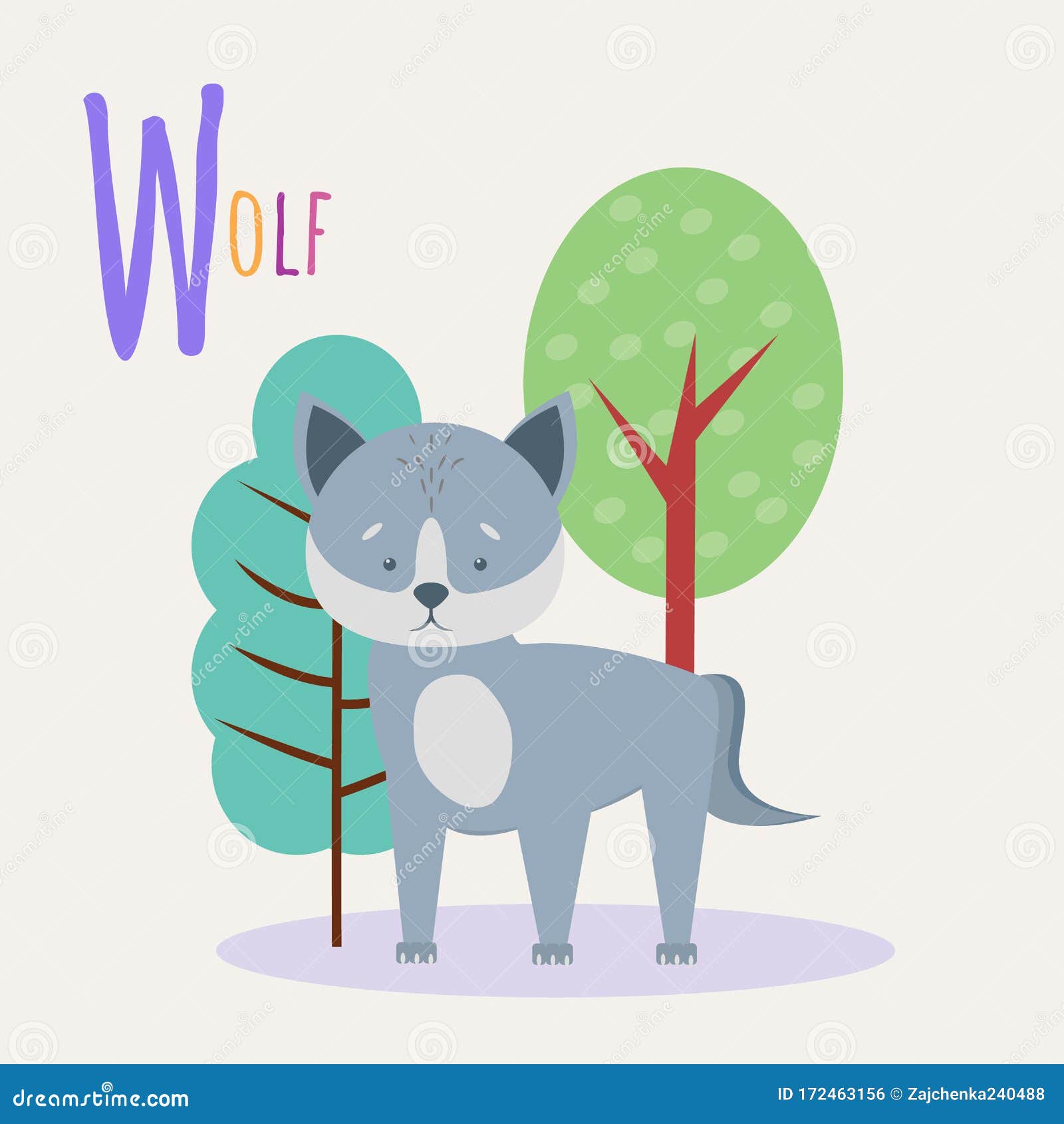 Colorful Book Alphabet. Book of Animals. Wolf. Letter W Stock ...