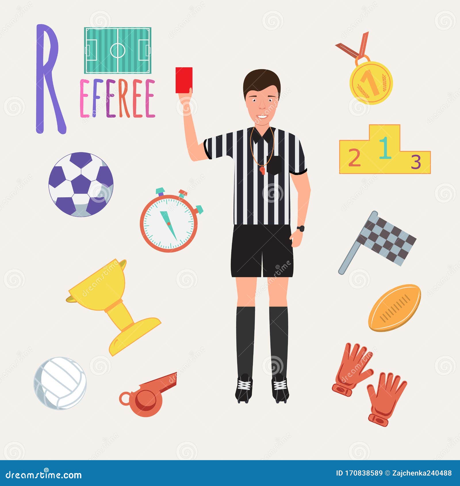 Colorful Book Alphabet. Book of Professions. Profession Referee. Letter ...