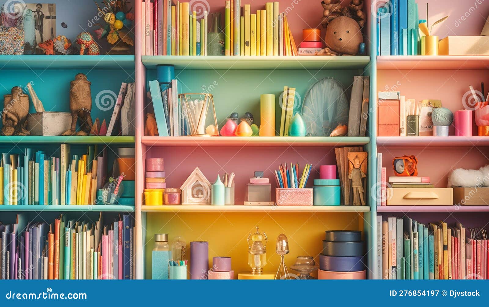 Colorful Book Collection on Modern Bookshelf Generated by AI Stock ...