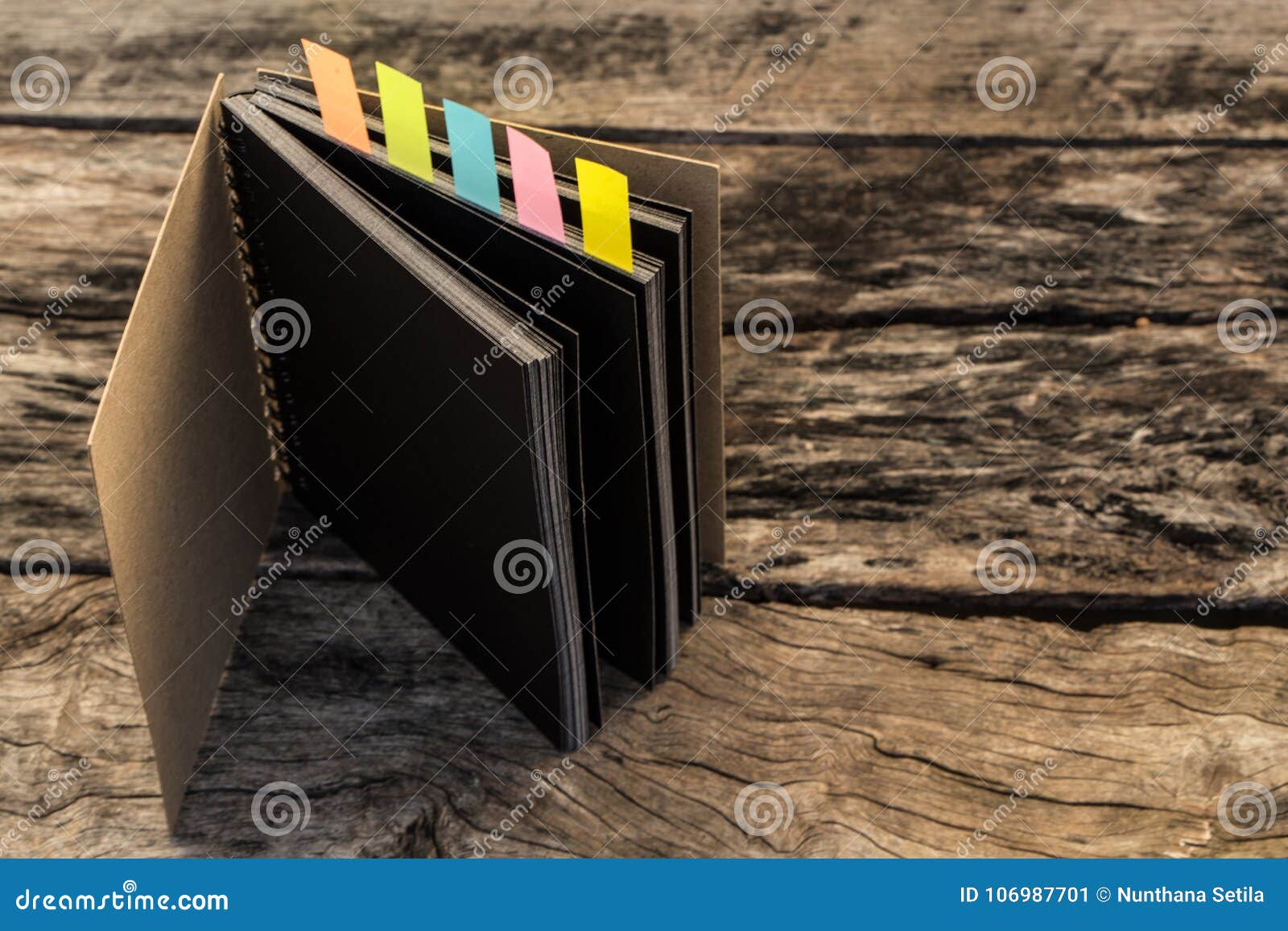 Colorful Bookmarks for Documents with Notebook , Closeup of Colo Stock ...