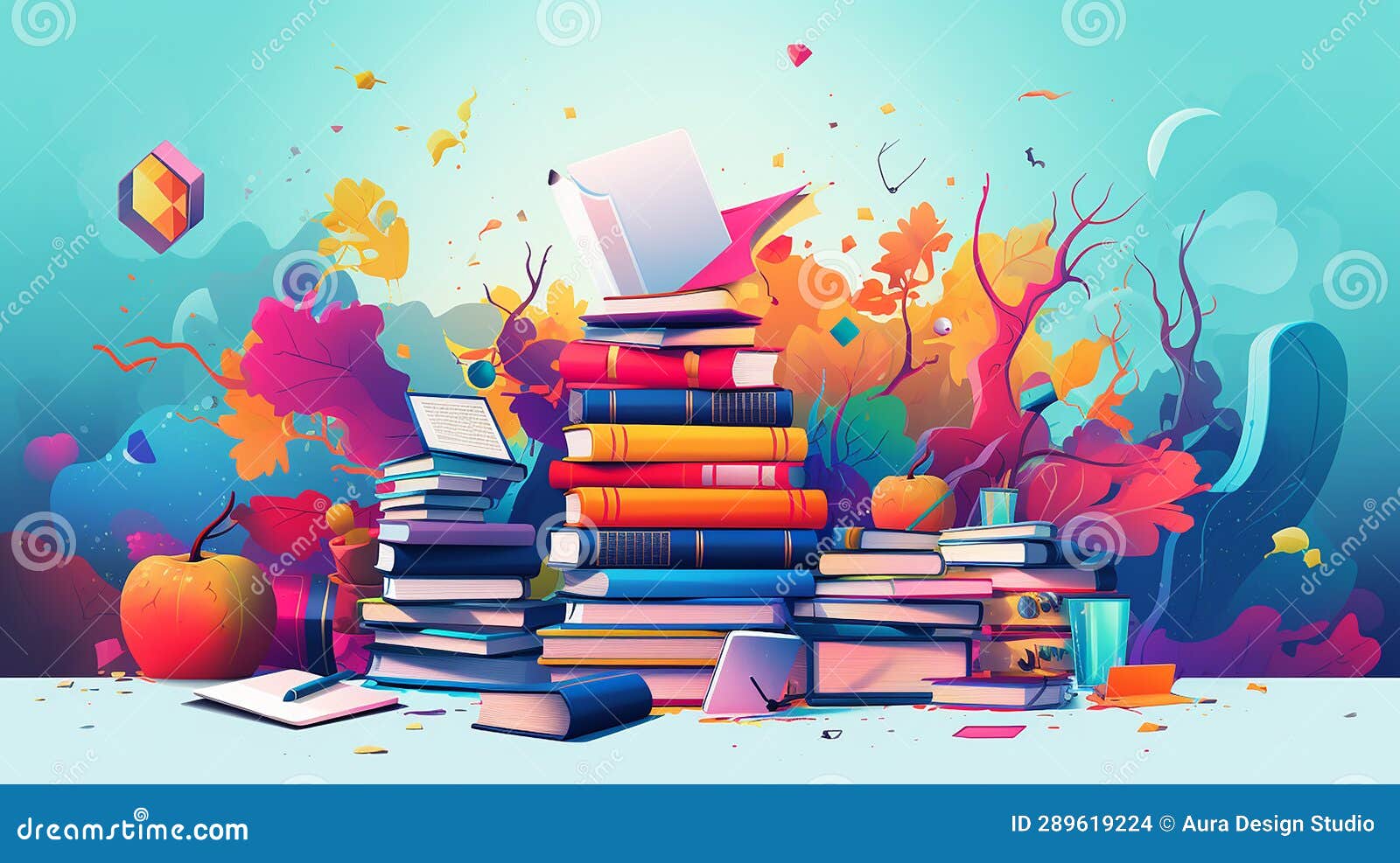 Colorful Books and Banners Bright Illustration Stock Illustration ...