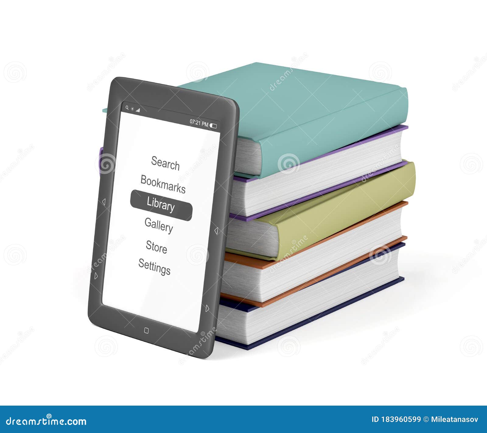 Colorful Books and E-book Reader Stock Illustration - Illustration of ...