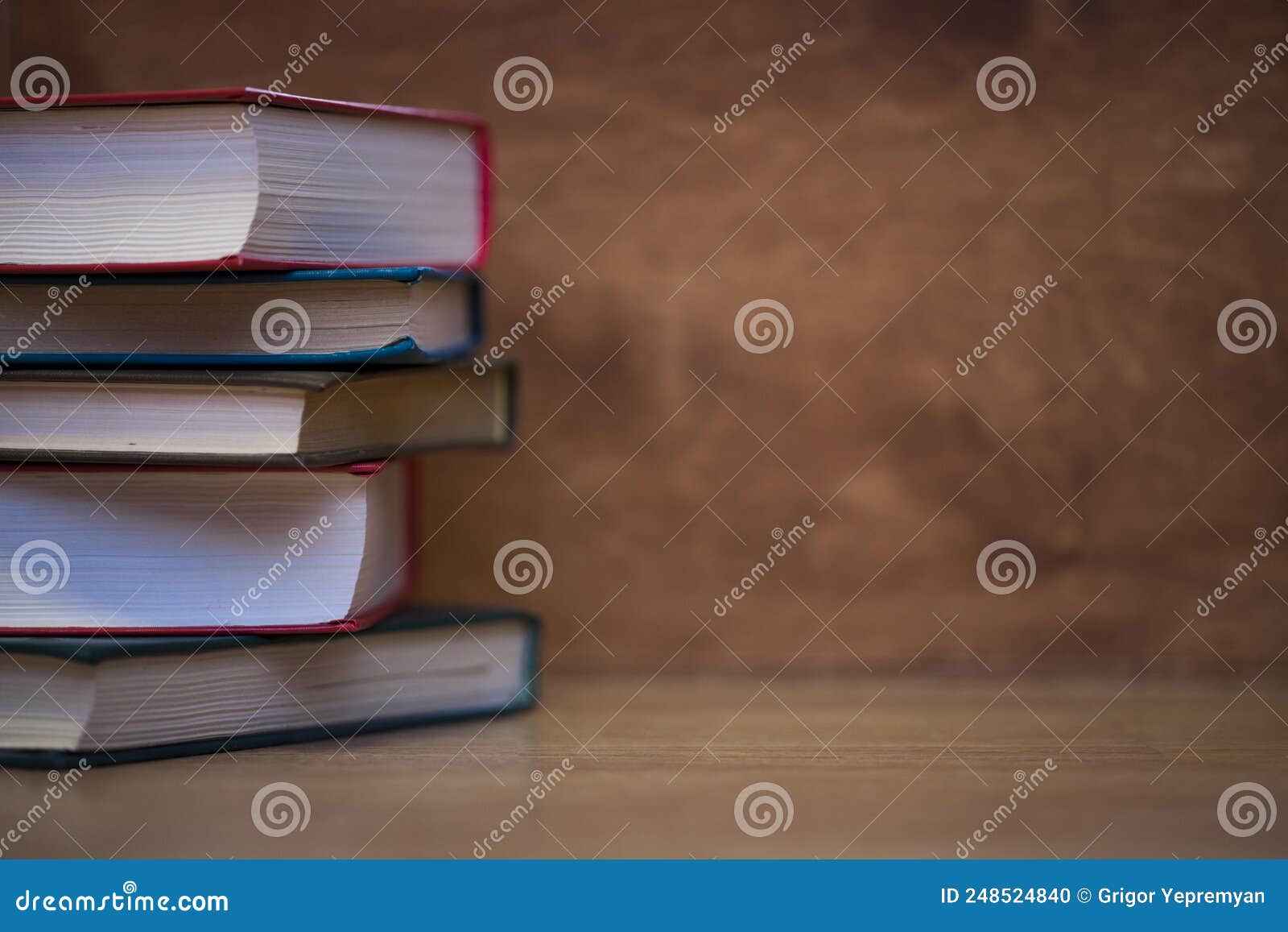Books Piled Up on the Library Table. Stock Photo - Image of information ...