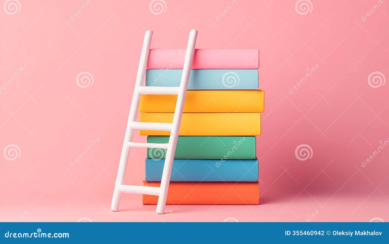 Colorful Books Stacked with Little Ladder, Isolated on Solid Background ...