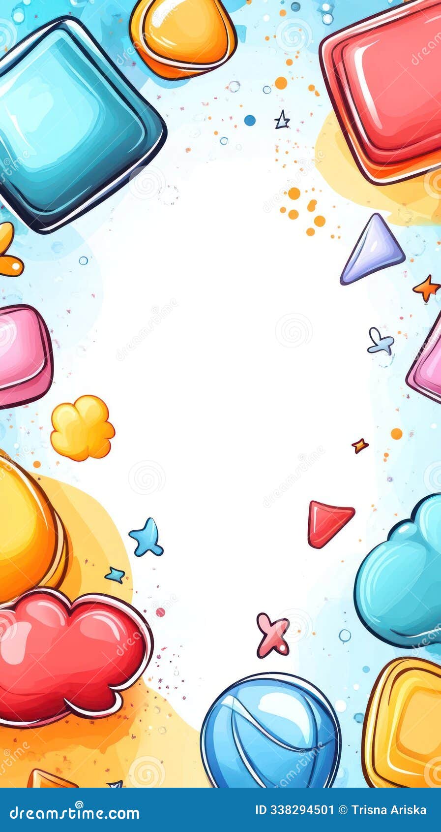 A Colorful Border Design Featuring Various Playful Shapes and Clouds ...