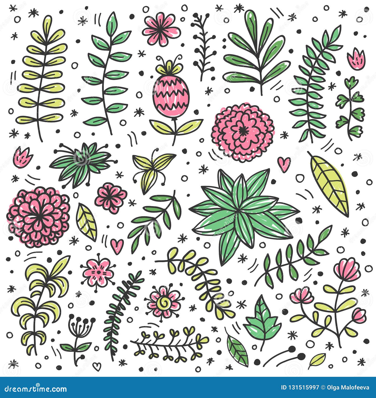 Colorful Botanical Doodle Decorative Vector Set Stock Vector ... Colorful Botanical Doodle Decorative Vector Set Stock Vector ...