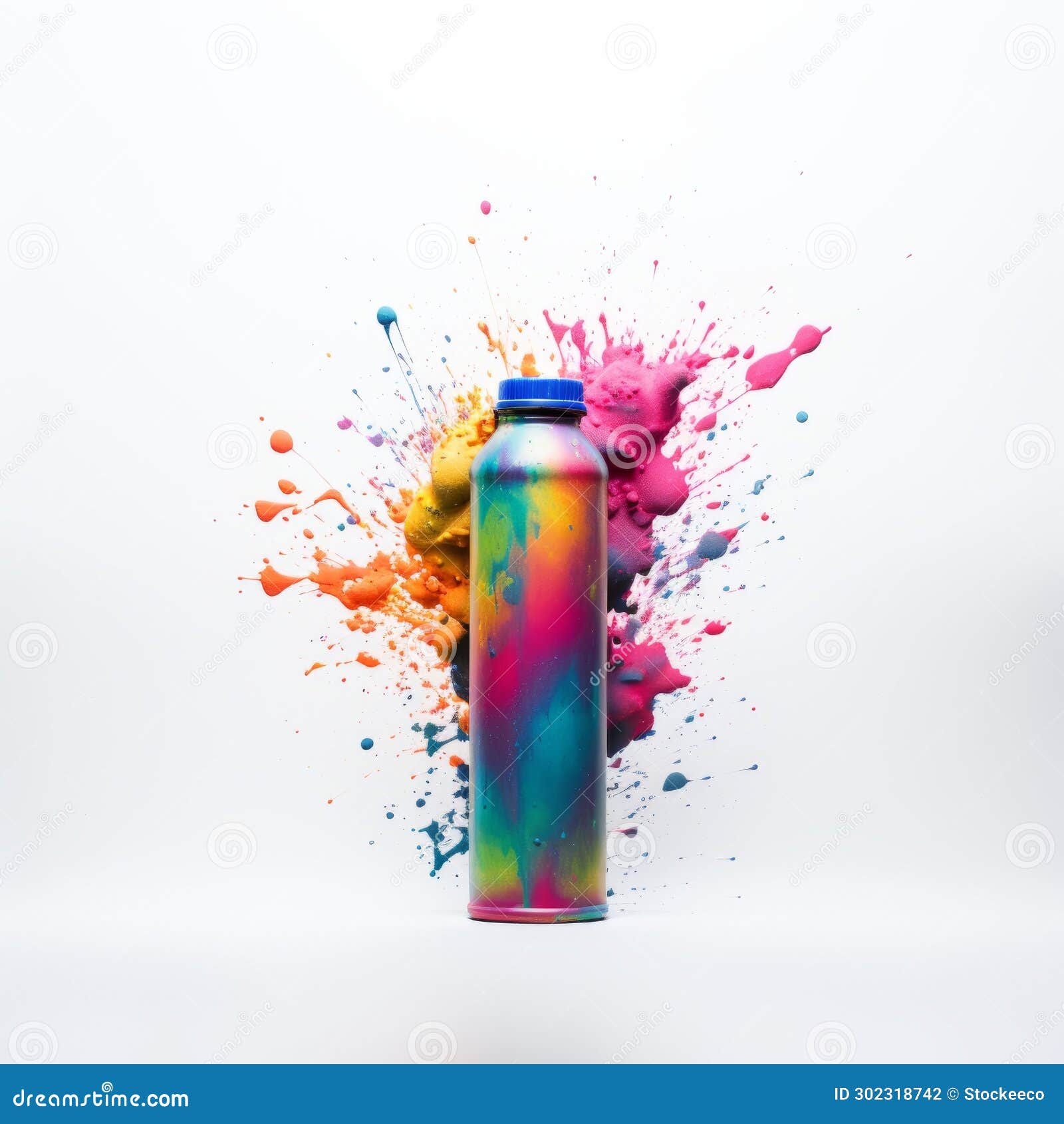 Colorful Bottle with Spray Paint Splash on White Background Stock ...